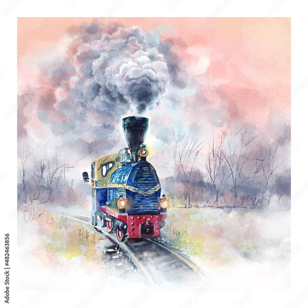 Coplor watercolor sketch of Park Railway Maltanka Train in Poznan ...