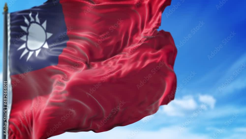 Taiwanese flag is waving slow motion in full screen. Loopable 4K ...