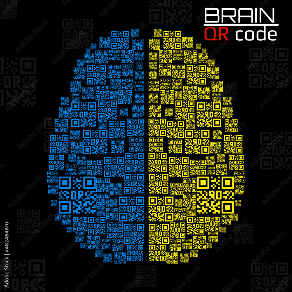 QR code brain. Silhouette human brain with qr code. Technology concept ...