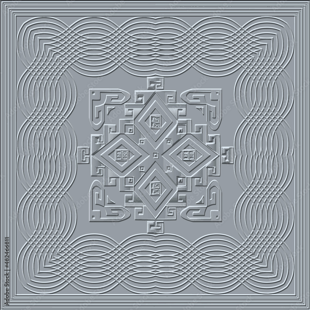 Embossed 3d vector seamless pattern. Greek style ornamental tribal ...