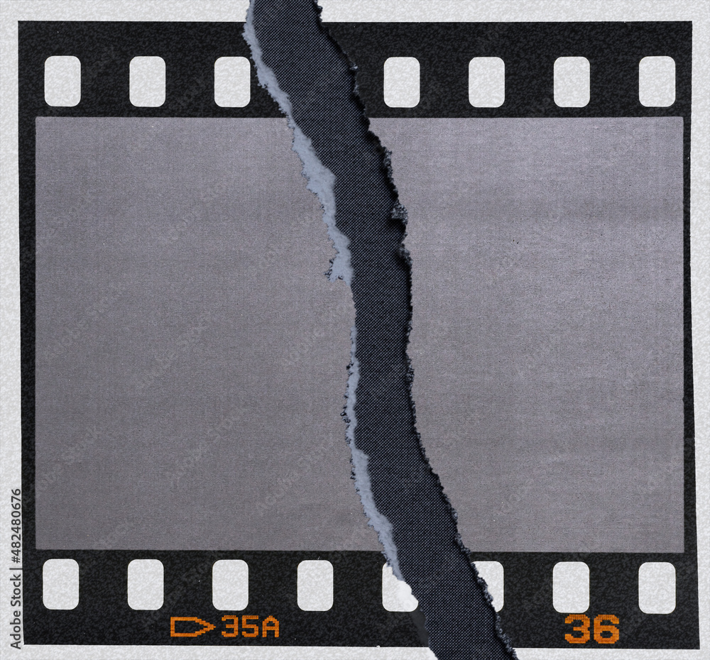 single 35mm dia film frame with empty cell on white copy paper ...