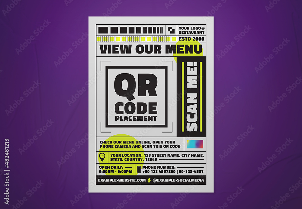 Modern Qr Code Online Menu Flyer Stock Template | Adobe Stock