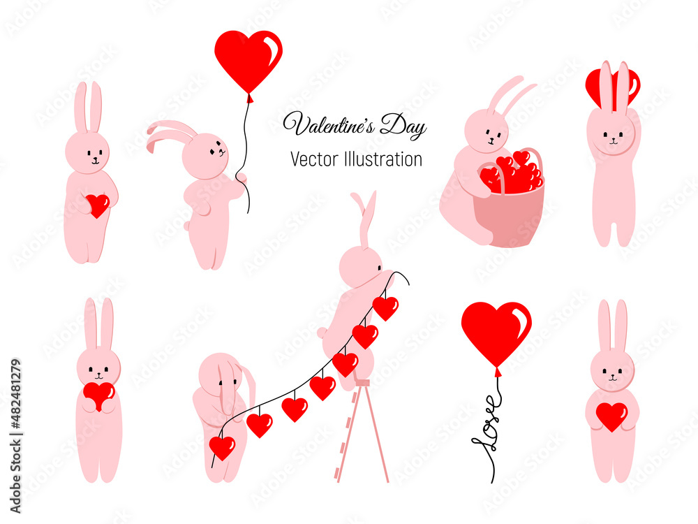 Bunny vector illustration set. Valentine’s Day element. Character ...