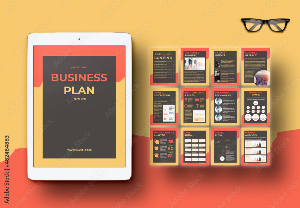 Business Plan Layout with Orange and Yellow Accent Stock Template ...