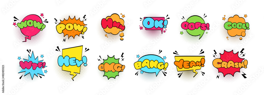 Vetor de Comic book bubbles. Cartoon explosions funny comical speech ...