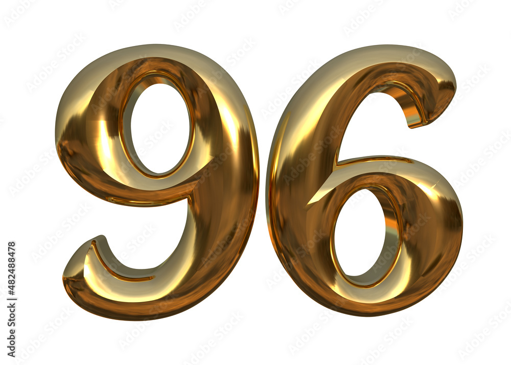 Isolated Golden Balloon, Number 96 or Ninety Six in Gold Color ...