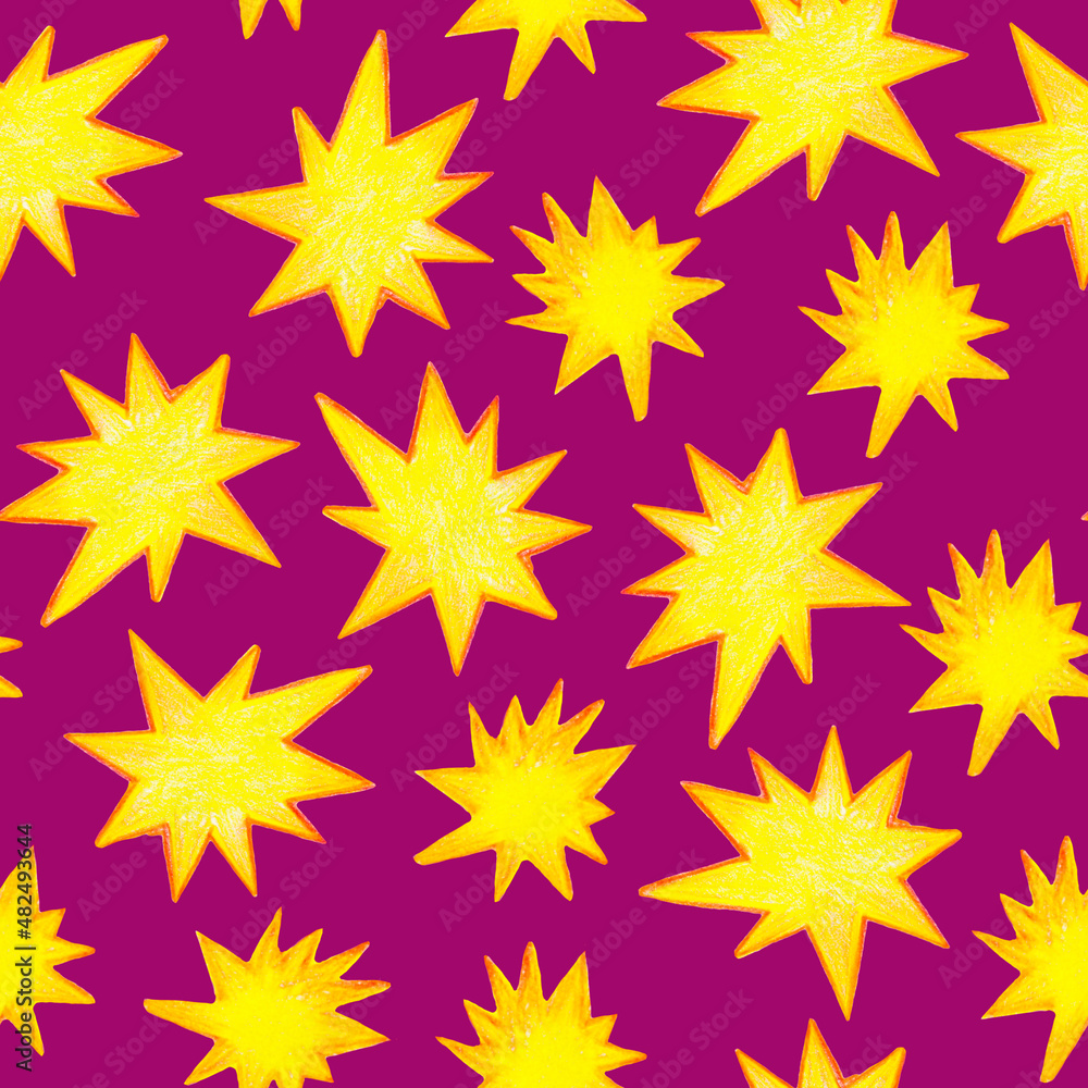 Pencil drawn yellow stars clipart, starry pattern, bright colors ...