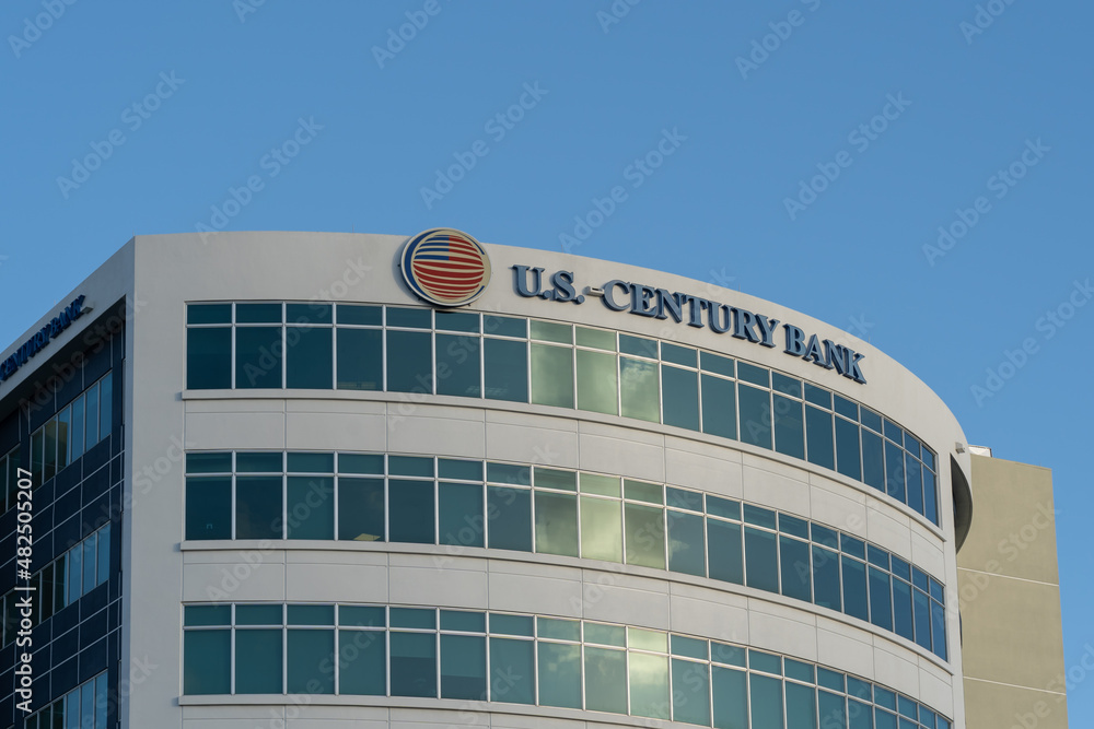 Doral, Florida, USA - January 1, 2022: U.S. Century Bank headquarters ...