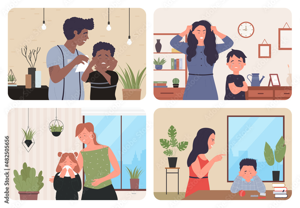 Family quarrel between parent and child set vector illustration ...