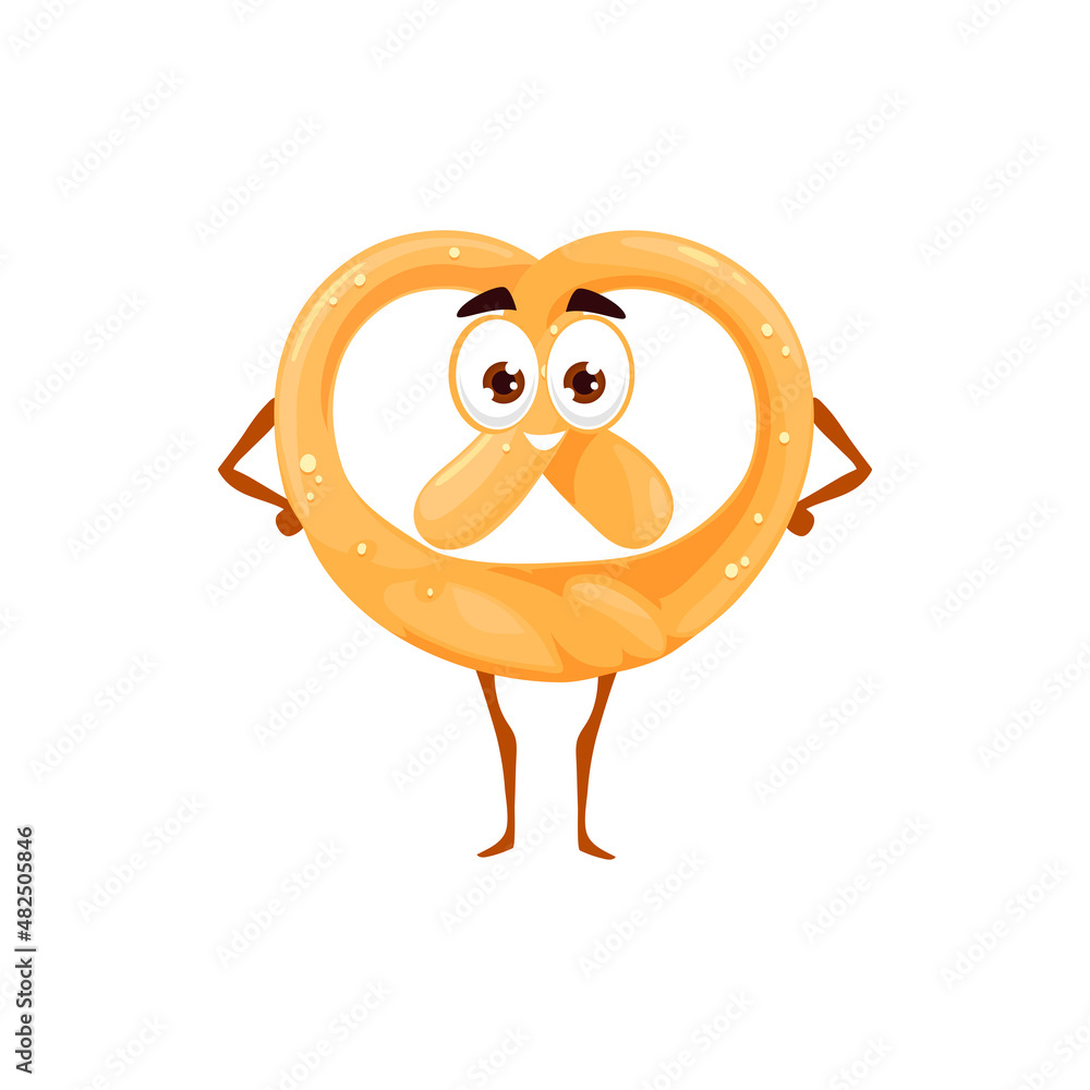 Crispy biscuit salted pretzel character happy pastry food isolated ...