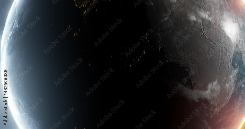 Rotating planet Earth with glowing colors and sun effect from space ...