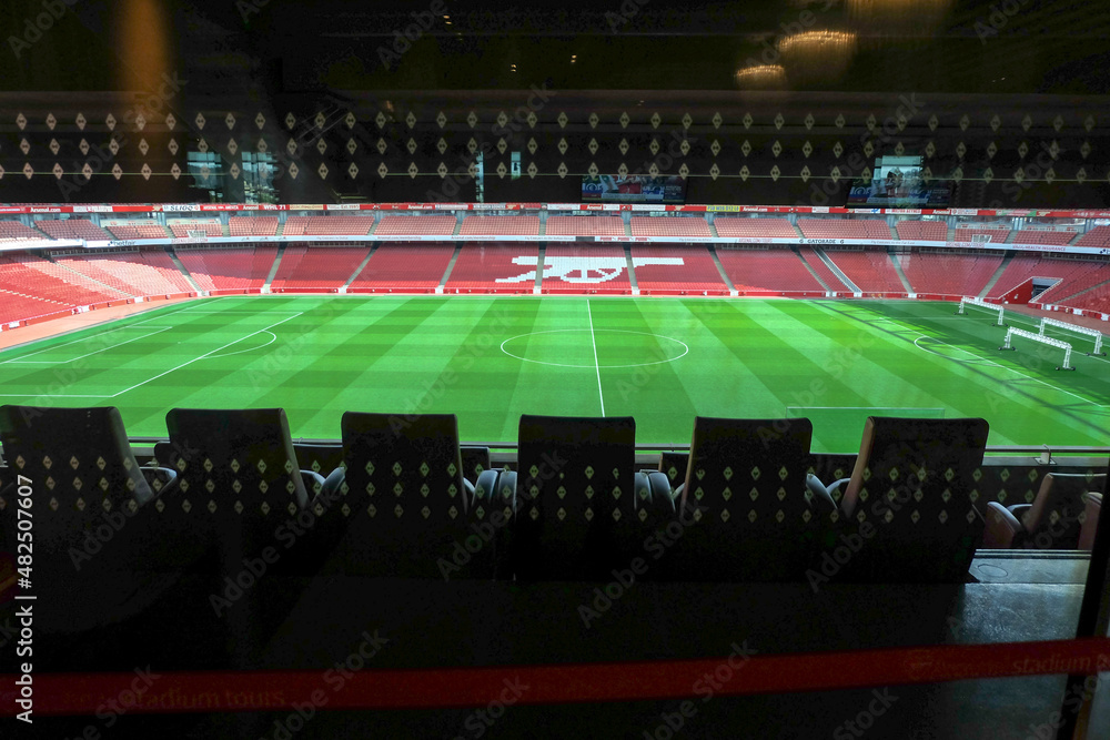 A view of Emirates Stadium pitch from the director box during no match ...