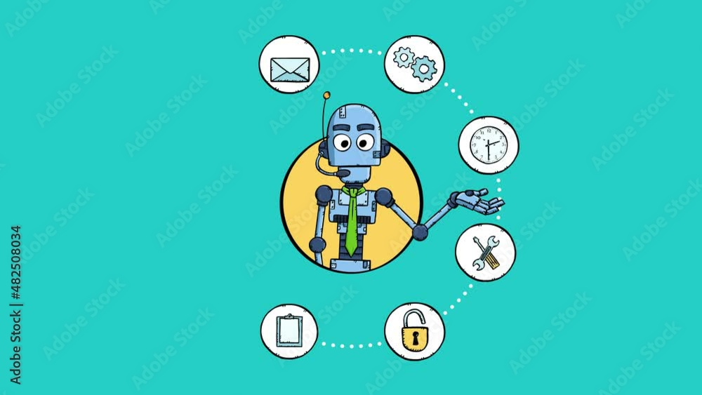 4K animation of talking customer service AI bot avatar, with office ...