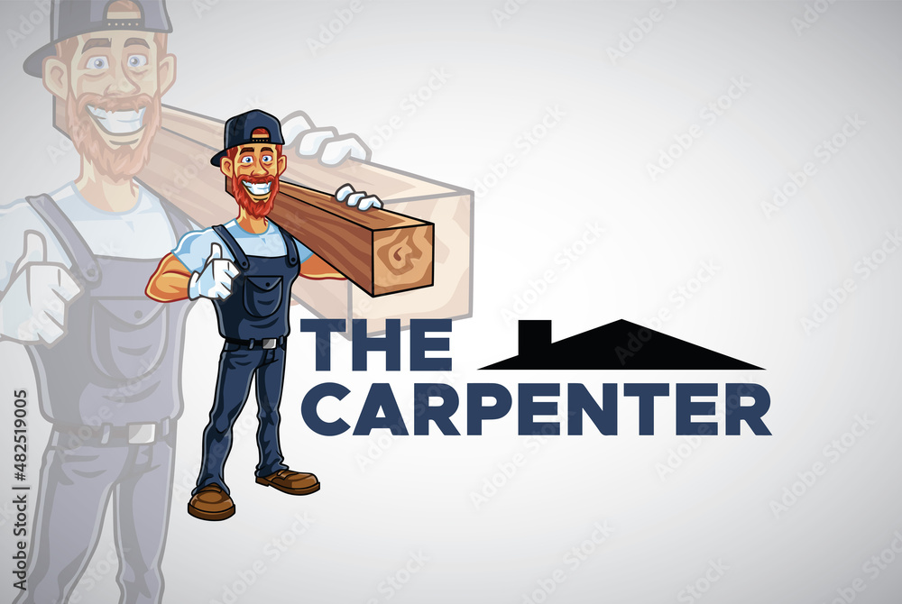 Carpenter Logo Cartoon Mascot Character Design Vector Illustration ...