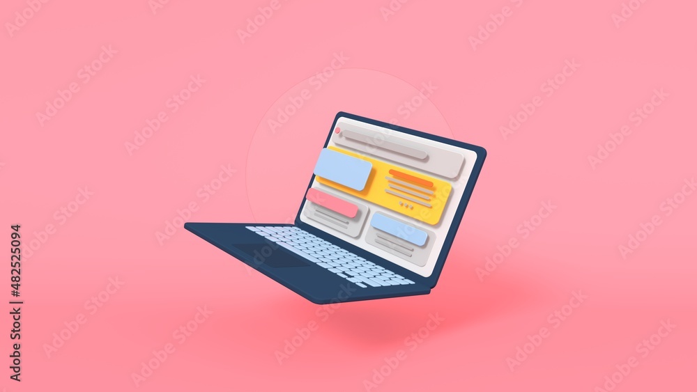 Minimal style concept with floating pc laptop on screen. Internet and ...