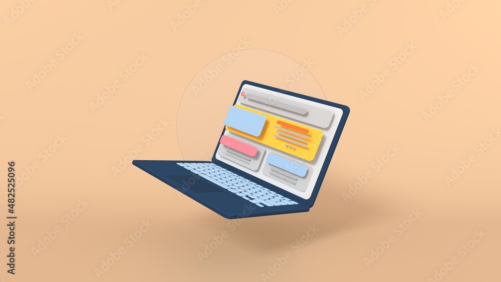 Minimal style concept with floating pc laptop on screen. Internet and ...