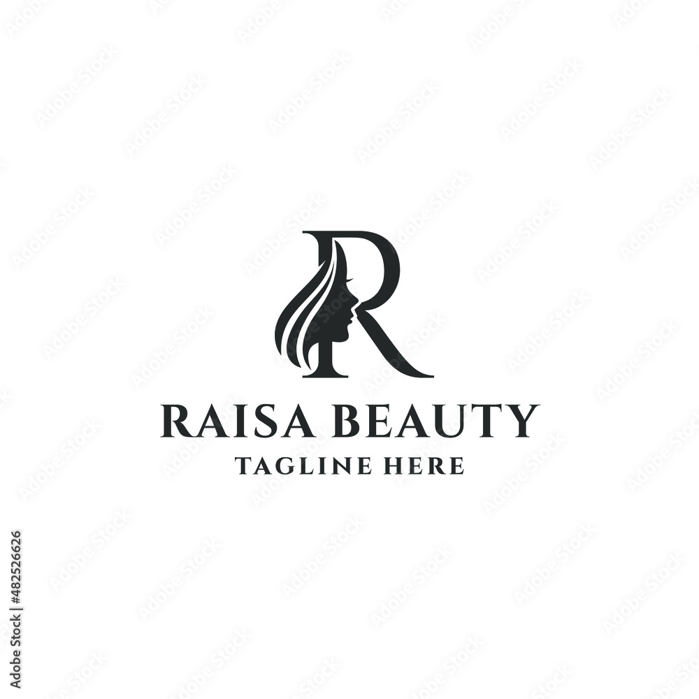 letter R and beauty woman logo concept vector stock illustration Stock ...