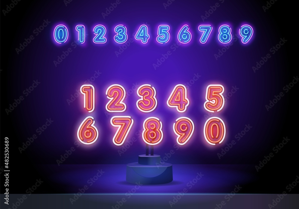 Neon numbers. Vector set of realistic isolated neon sign of Numbers ...