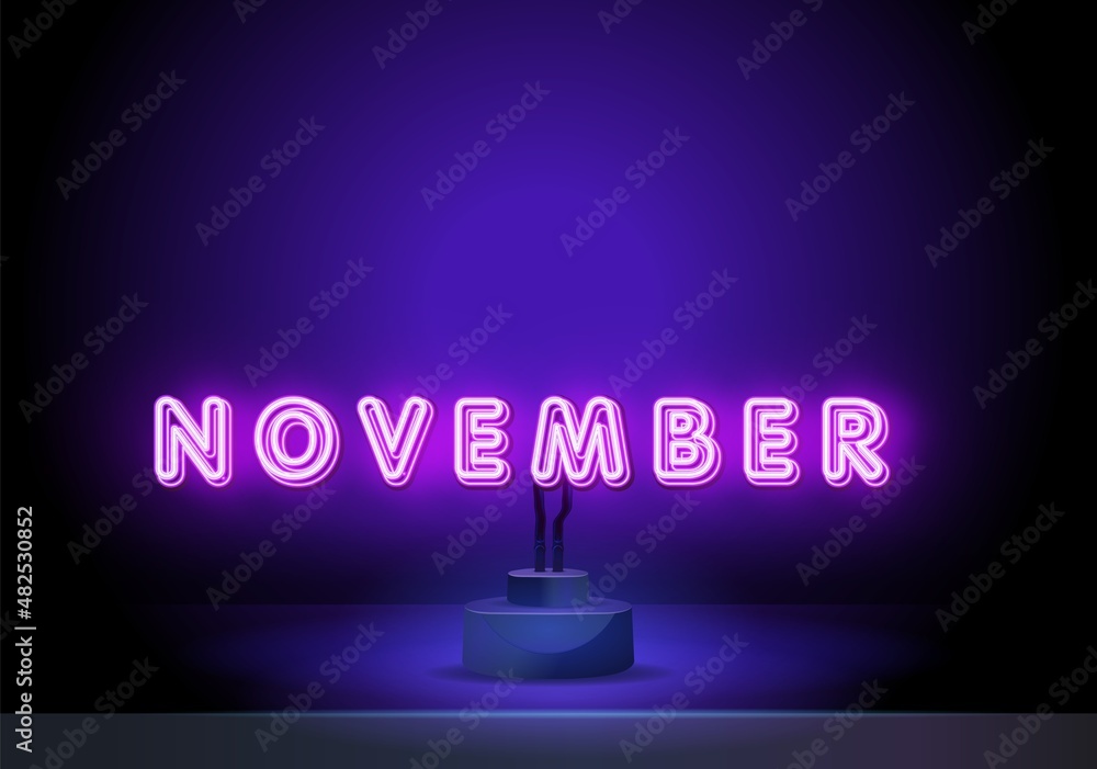 Neon symbol for November : Month Name with colorful elements. November ...