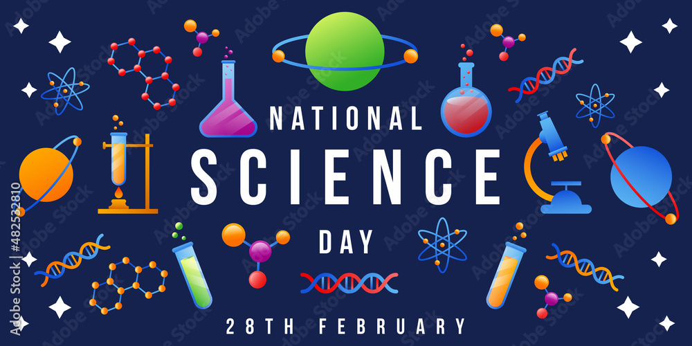 gradient national science day illustration background with many science ...
