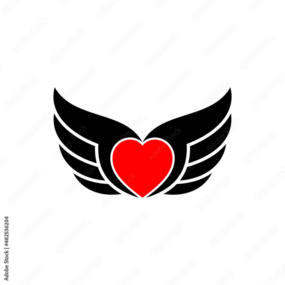 Heart Logo With Angel Wings On white Background. Vector illustration ...