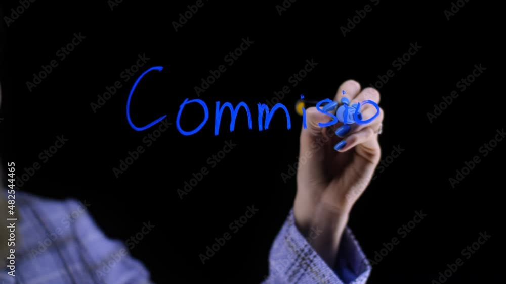 The word commission on a black background. A girl with blonde hair ...