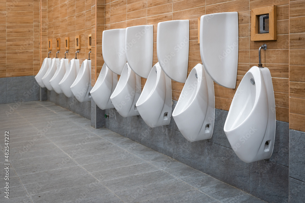 Row of white ceramic urinal chamber pot interior design with beautiful ...