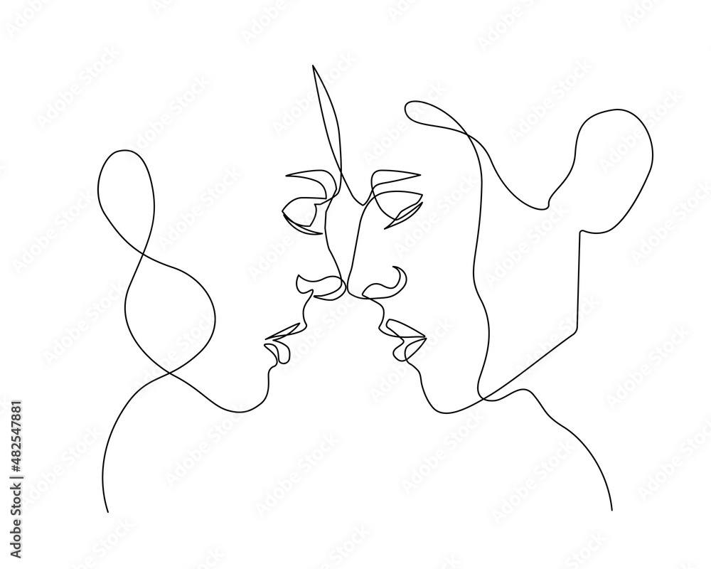 Vetor De Abstract Man And Woman Faces Couple One Line Drawing Couple