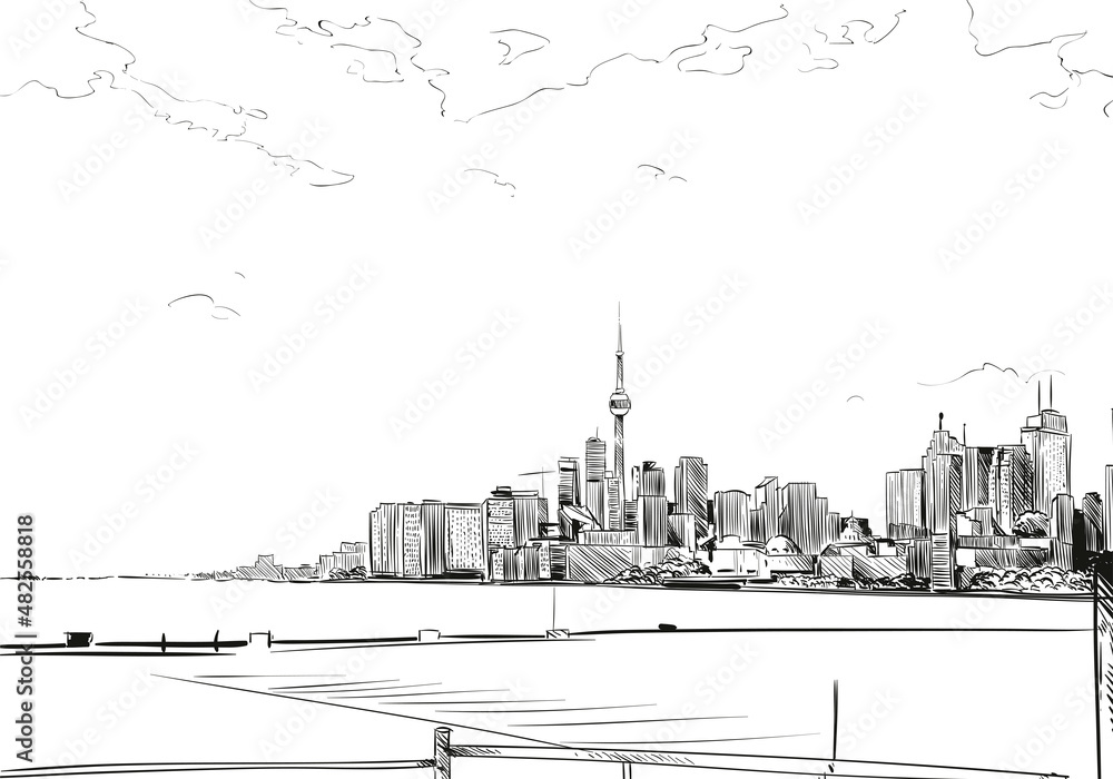 Toronto city hand drawn.Canada Street sketch, vector illustration Stock ...