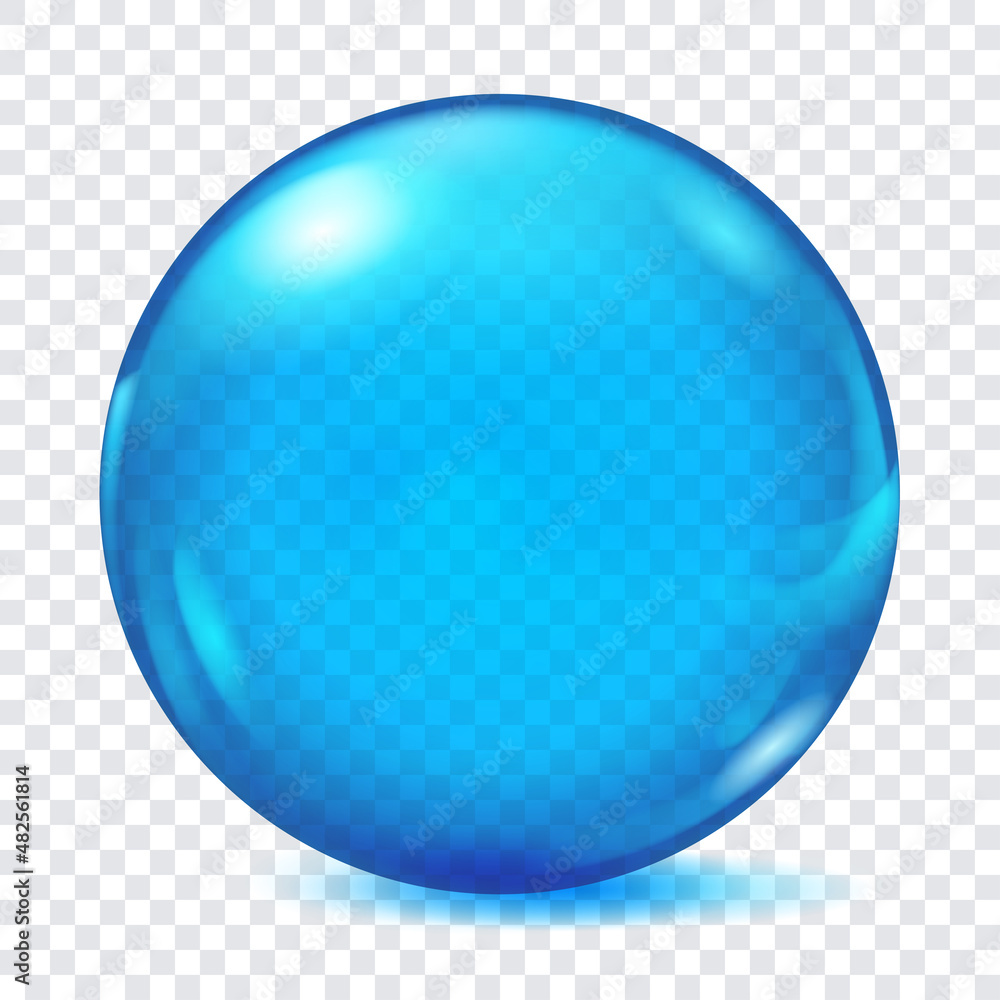 Big translucent blue sphere with glares and shadows on transparent ...