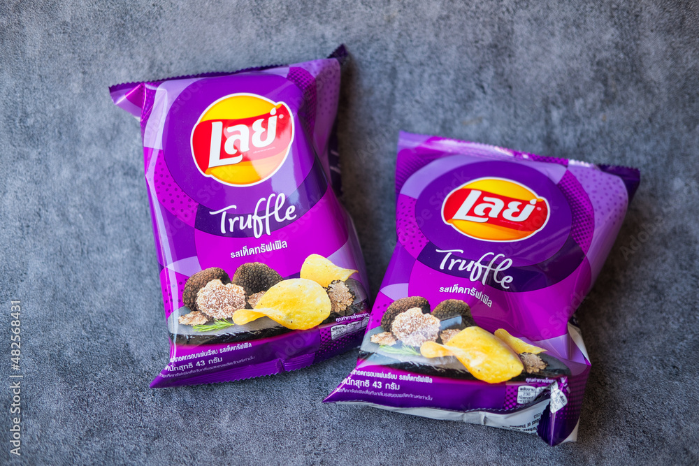 BANGKOK, THAILAND - January 25, 2022 : Packets of Lay's potato chips in ...