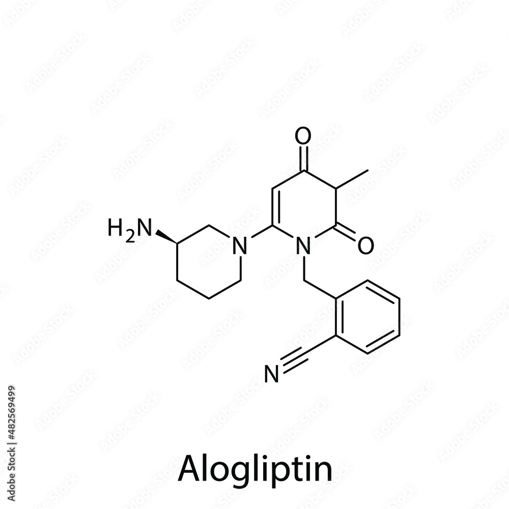 Alogliptin molecular structure, flat skeletal chemical formula. DPP4 ...