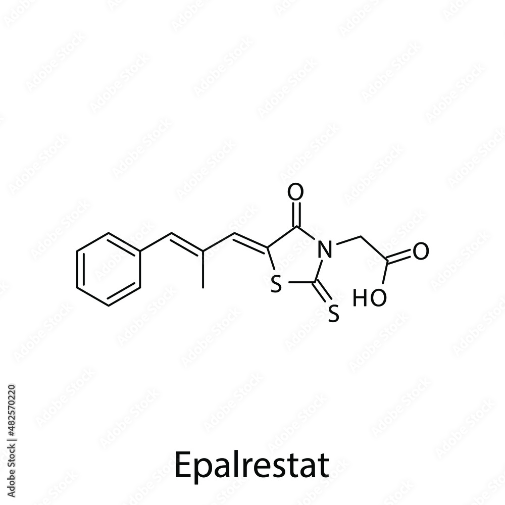 Epalrestat molecular structure, flat skeletal chemical formula. Aldose ...