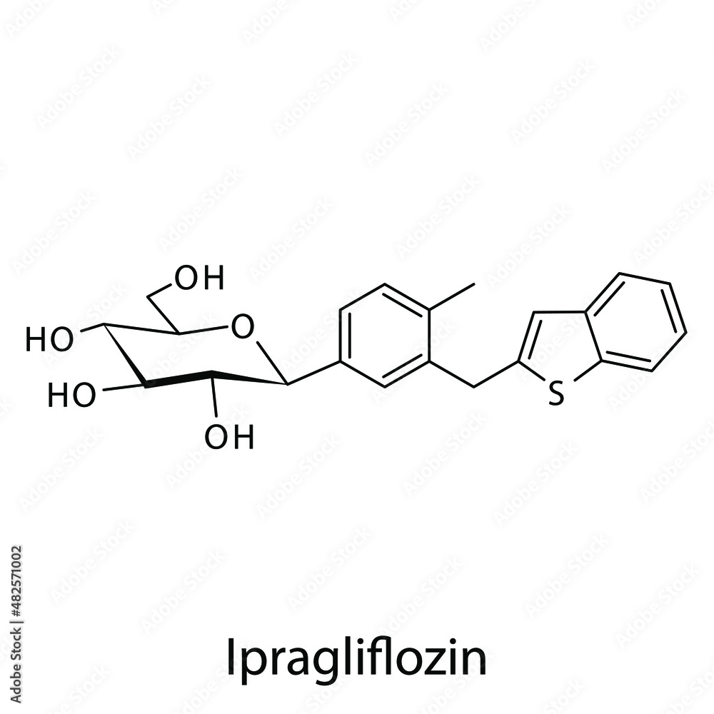 Ipragliflozin molecular structure, flat skeletal chemical formula ...