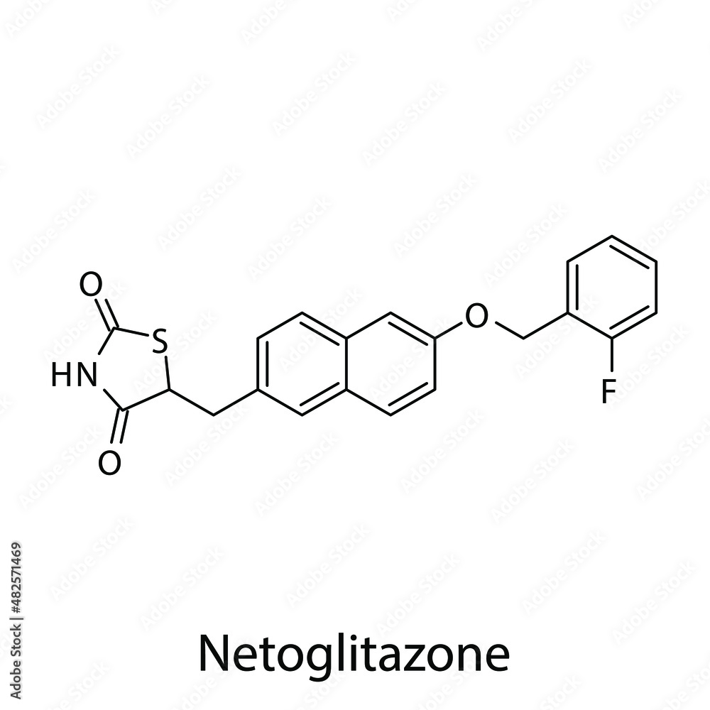 Netoglitazone molecular structure, flat skeletal chemical formula ...