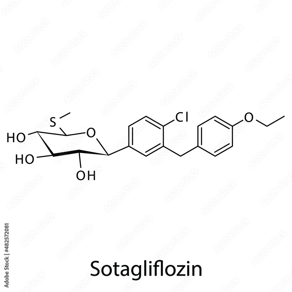 Sotagliflozin molecular structure, flat skeletal chemical formula ...