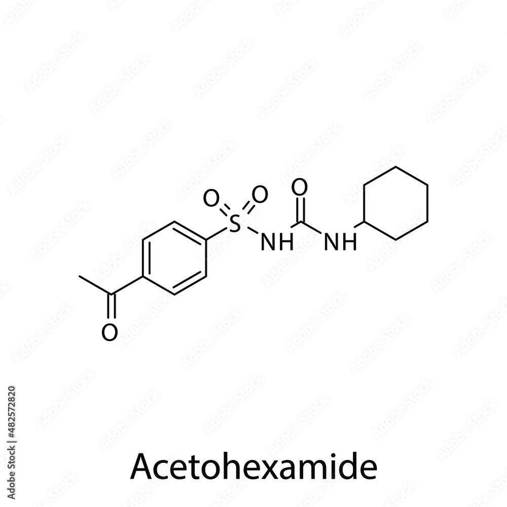 Acetohexamide molecular structure, flat skeletal chemical formula ...