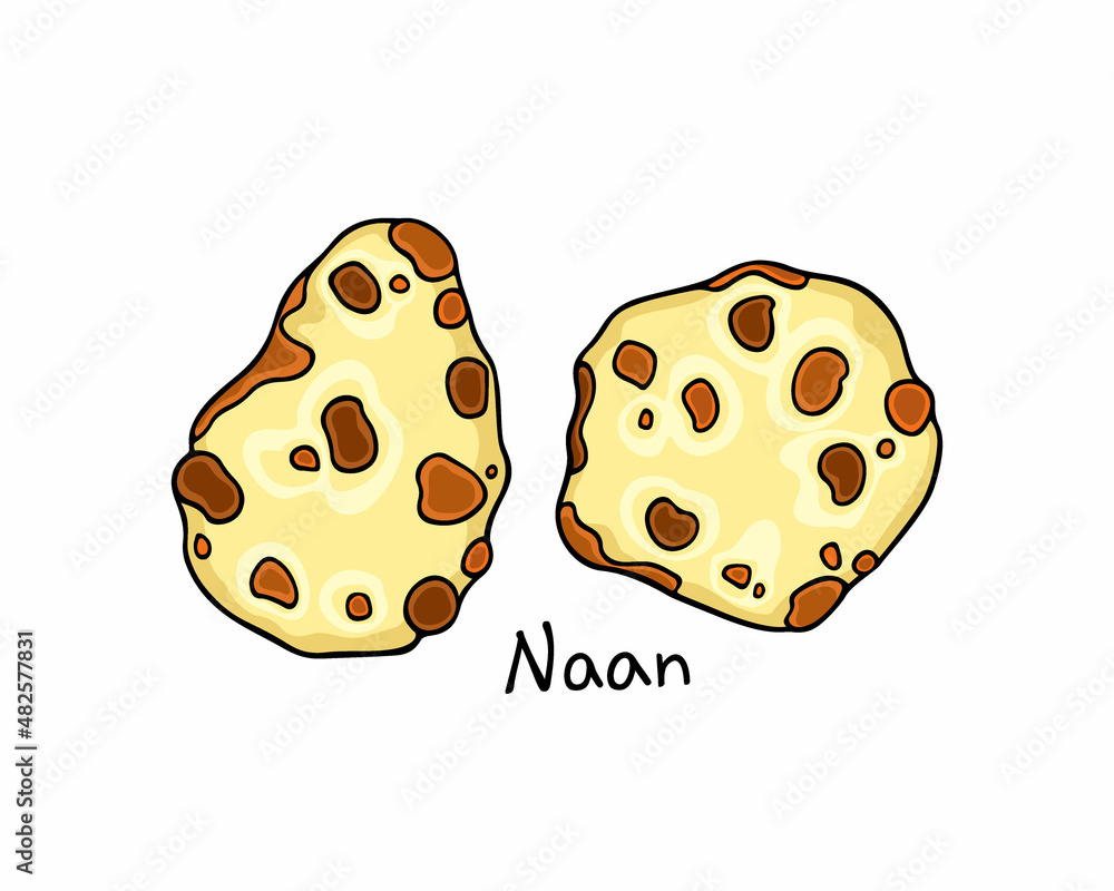 Vector card with hand drawn traditional Asian oven-baked flatbread ...