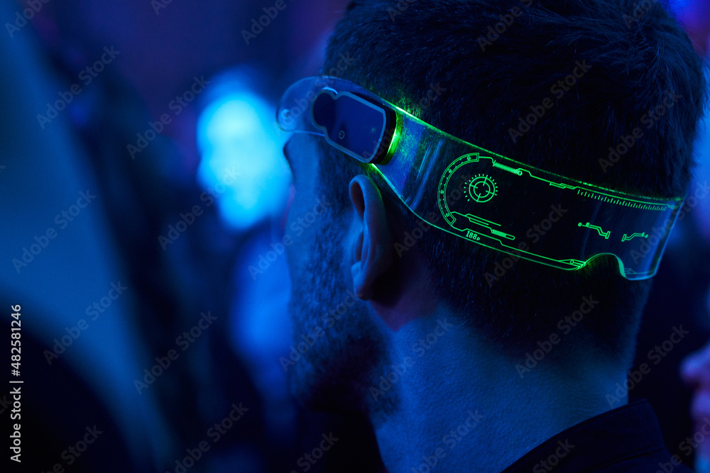 cyberpunk. Cyber universe glasses. cyber glasses. a close portrait of ...