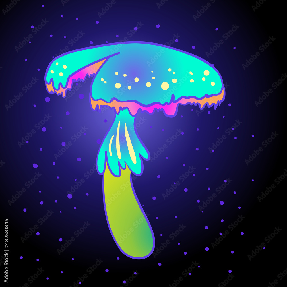 Magic mushrooms. Psychedelic hallucination. Vibrant vector illustration ...