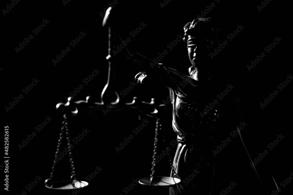 Silhouette of statue of goddess of innocence and purity Astraea (Astrea ...