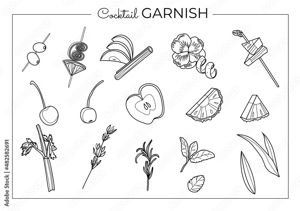 Vector set of tasty cocktail garnish. Vector illustration Stock Vector ...