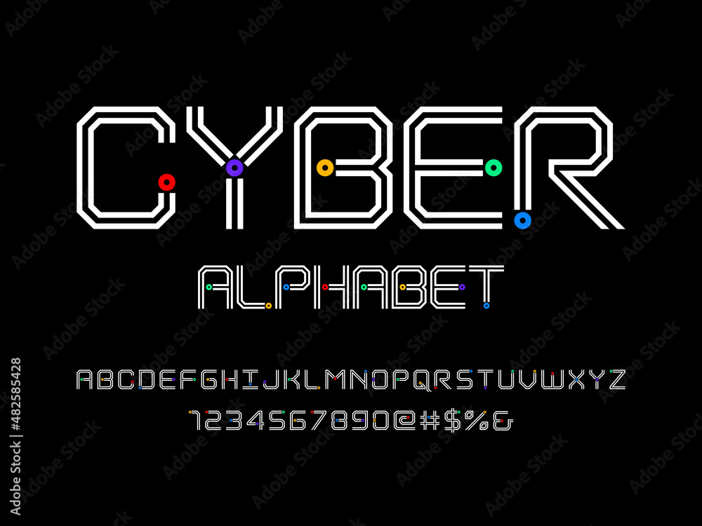 Abstract lines alphabet design with uppercase, numbers and symbol Stock ...