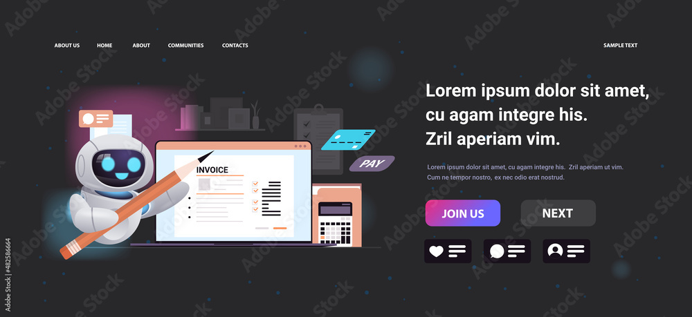 robot calculating invoice on laptop screen accounting robotic ...