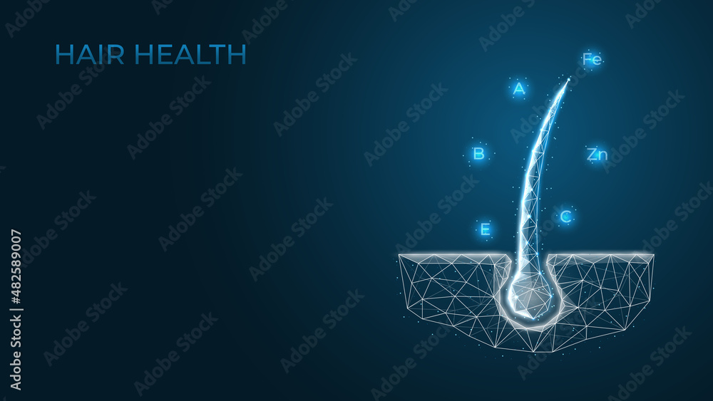 Vitamins for hair, care and nutrition. Concept for shampoos, serums and ...