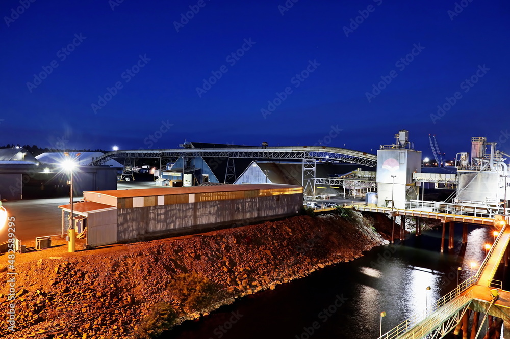 Twilights and night views of cargo terminal and pier for loading bulk ...