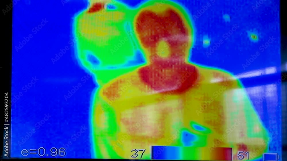 Thermal Imaging Translating Video on Television. Infrared Thermal Male ...