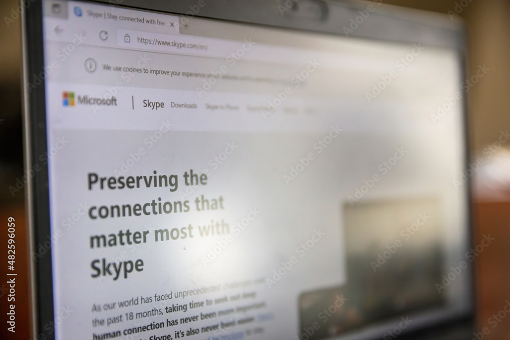 Skype Microsoft communication app logo on laptop computer screen. Stock ...