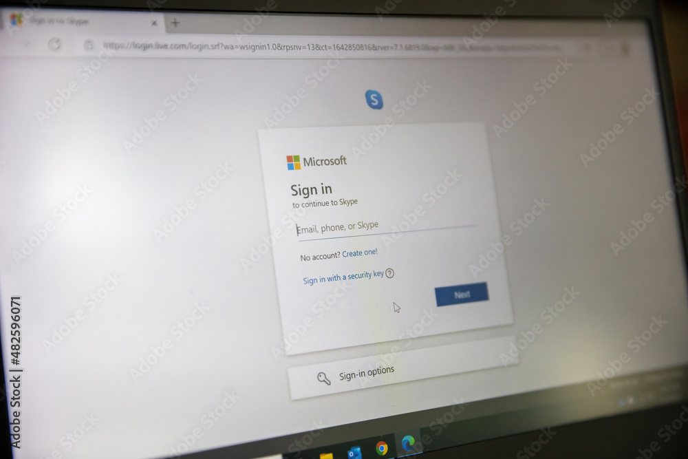 Skype Microsoft communication app logo on laptop computer screen. Stock ...