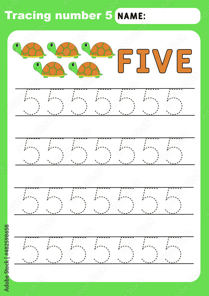 Writing practice number five printable worksheet for kids to improve basic writing skills. Trace ...